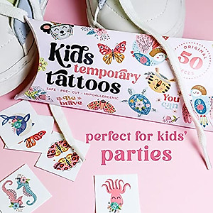 Kids Temporary Tattoos - Made in Europe Hypoallergenic, Pre-Cut, 50 Pcs Original Kid Tattoos, Designs with Sea World, Butterflies, Flowers, Motivational Words - Gift Tattoos for Boys and Girls