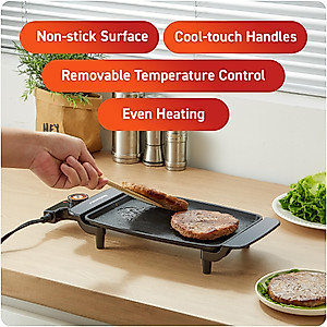 Elite Gourmet EGR8152 Electric 10" x 7" Personal Compact Griddle, Cool-touch Handles Non-Stick Surface, Removable/Adjustable Thermostat, Black