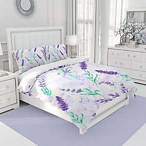 Vantaso Bedding Duvet Cover Set Twin Size Lavender Floral Flowers Purple Leaves 2 Piece Set 1 Quilt Cover and 1 Pillow Case Sham for Kid Boy Girl Women Men