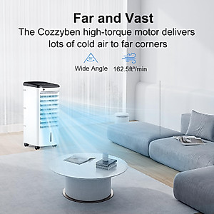 Cozzyben Air Conditioner Portable No Window Ventless Ac Unit Ductless Evaporative Swamp Cooler Ice Fan 12H Timer 4 Ice Pack Removable Water Tank for Room Bedroom Indoor