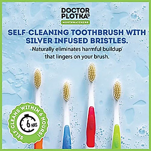 MOUTHWATCHERS Dr Plotkas Extra Soft Kids Toothbrushes Manual Flossing Toothbrushes | Ultra Clean Nano Toothbrushes | 4 Pack – 2 Yellow and 2 Pink Childrens Toothbrushes