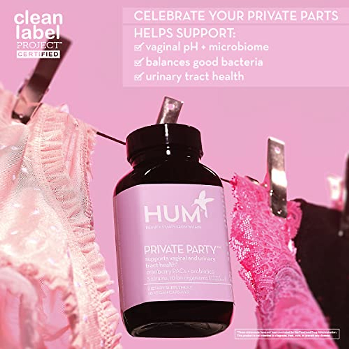 HUM Private Party Cranberry Pills for Women - Daily Vaginal Probiotic Women's Vitamins for Urinary Tract Health - Vegan Lactobacillus Supplement for a Balanced Vaginal pH + Microbiome (30 Capsules)