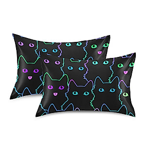Kigai Cat Satin Pillowcase, Soft Breathable Silk Pillow Case with Envelope Closure for Hair and Skin, Standard Size 26 x 20 Inch