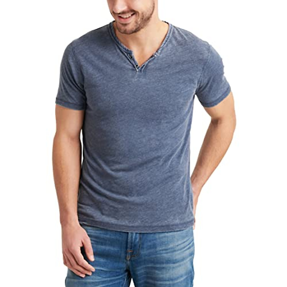Lucky Brand Men's Venice Burnout Notch Neck Tee Shirt, American Navy, Medium