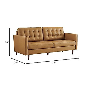 Modway Exalt Tufted Vegan Leather Sofa, Tan