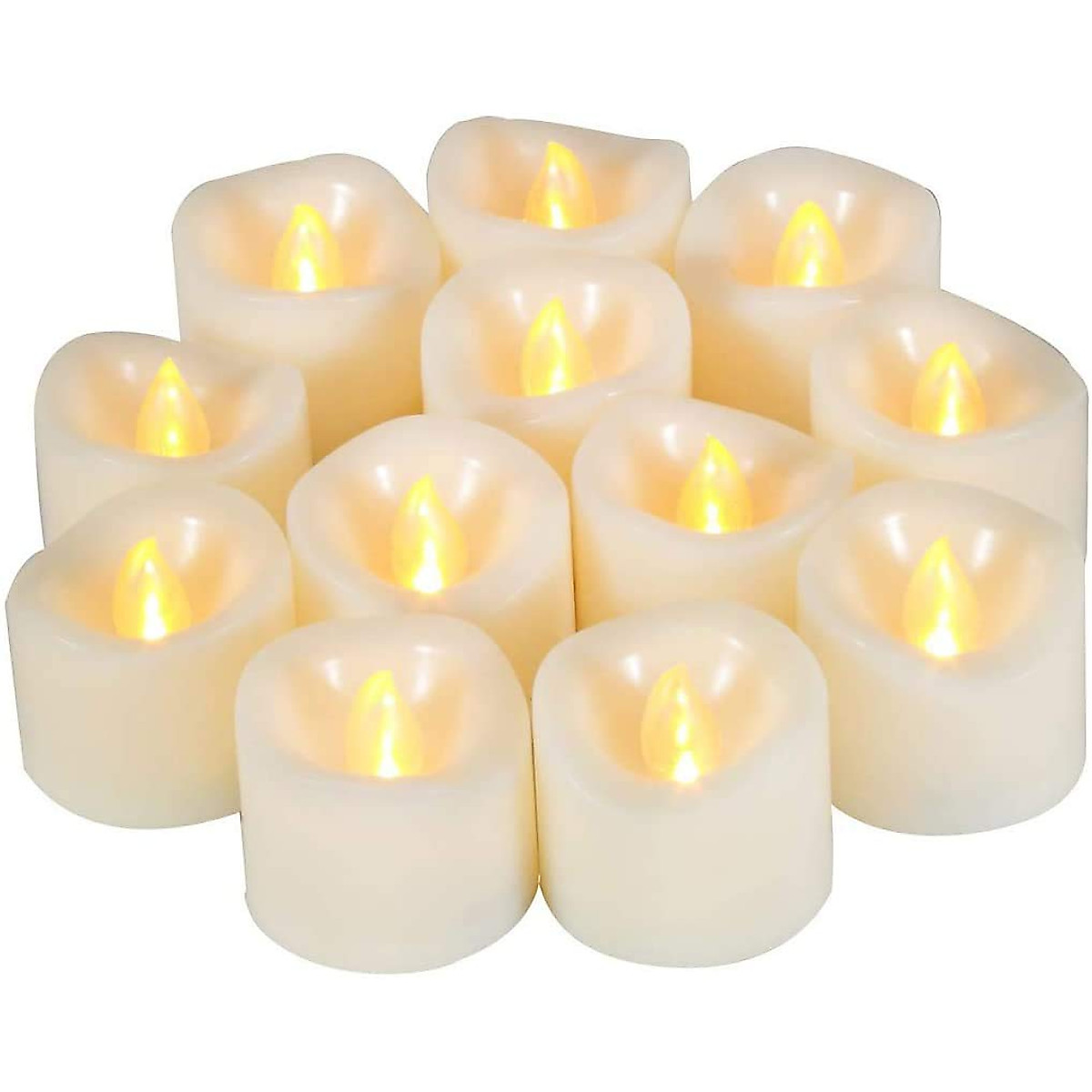 CANDLE IDEA Realistic Flame LED Tea Lights 12 Pack 1.5" x 1.5", Flameless Flickering Tea Candle Battery Operated/Electric Tealights Small LED Candles for Halloween, Christmas, Lantern Decorations