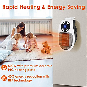 500W Plug in Heater: Upgraded Space Heaters for Indoor Use with Thermostat and Timer, 180° Rotatable Small Portable Heater, Quiet Electric Heater with LED Display, Mini Heater for Bedroom, Bathroom