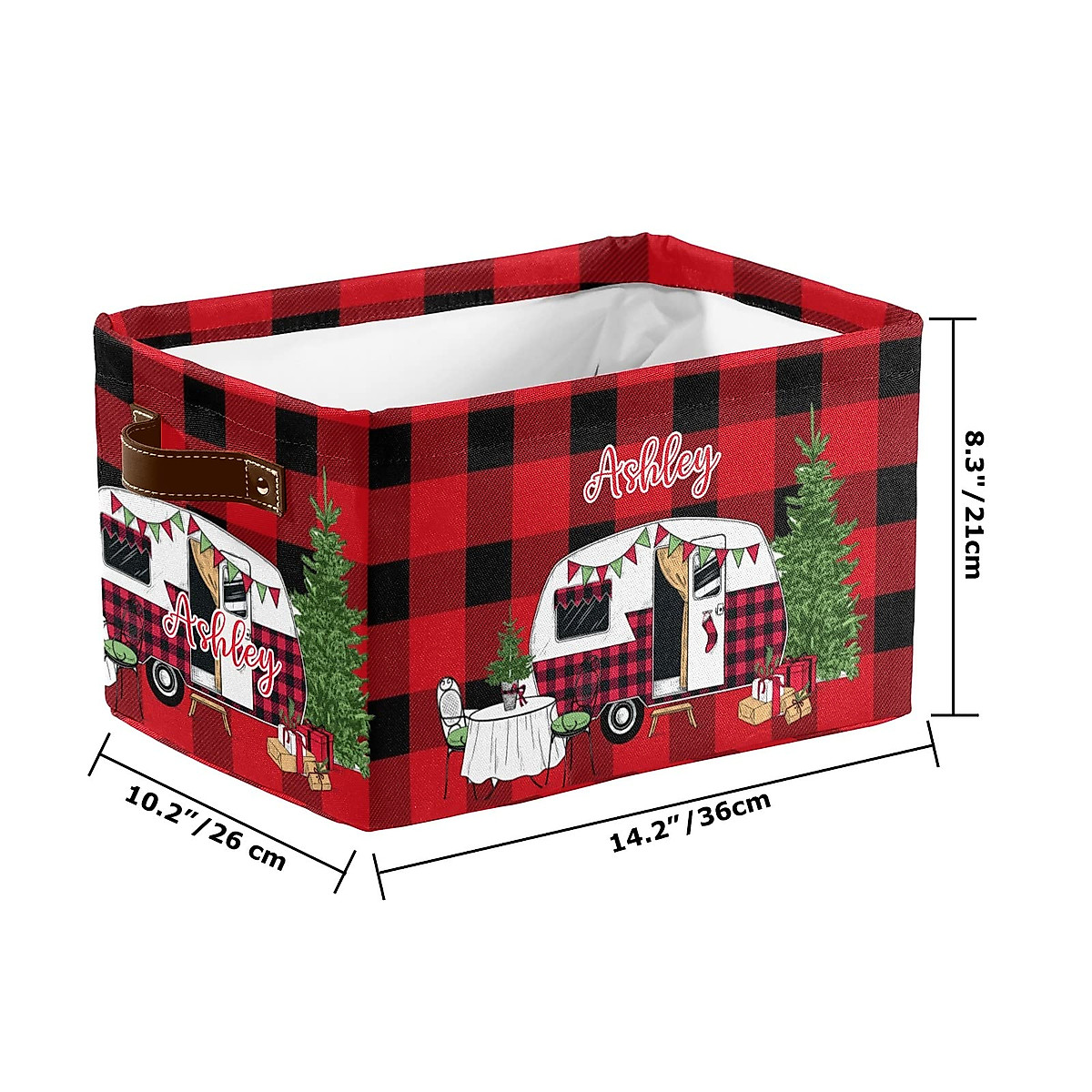 Buffalo Plaid Car Personalized Storage Bins Basket Cubic Organizer with Durable Handle for Shelves Wardrobe Nursery Toy 1 Pack