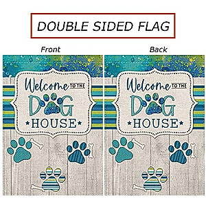 Dog Garden Flag Welcome to Dog House Cute Striped Vertical Burlap Double Sided Outdoor Decor Yard Lawn Home Decoration 12.5 x 18 Inch