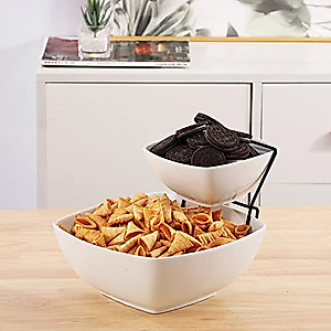 Buyajuju Chip and Dip Serving Set, 2 Tier Chip and Dip Bowls with Stand, Tiered Serving Stand, Food Server Display for Parties, Entertaining