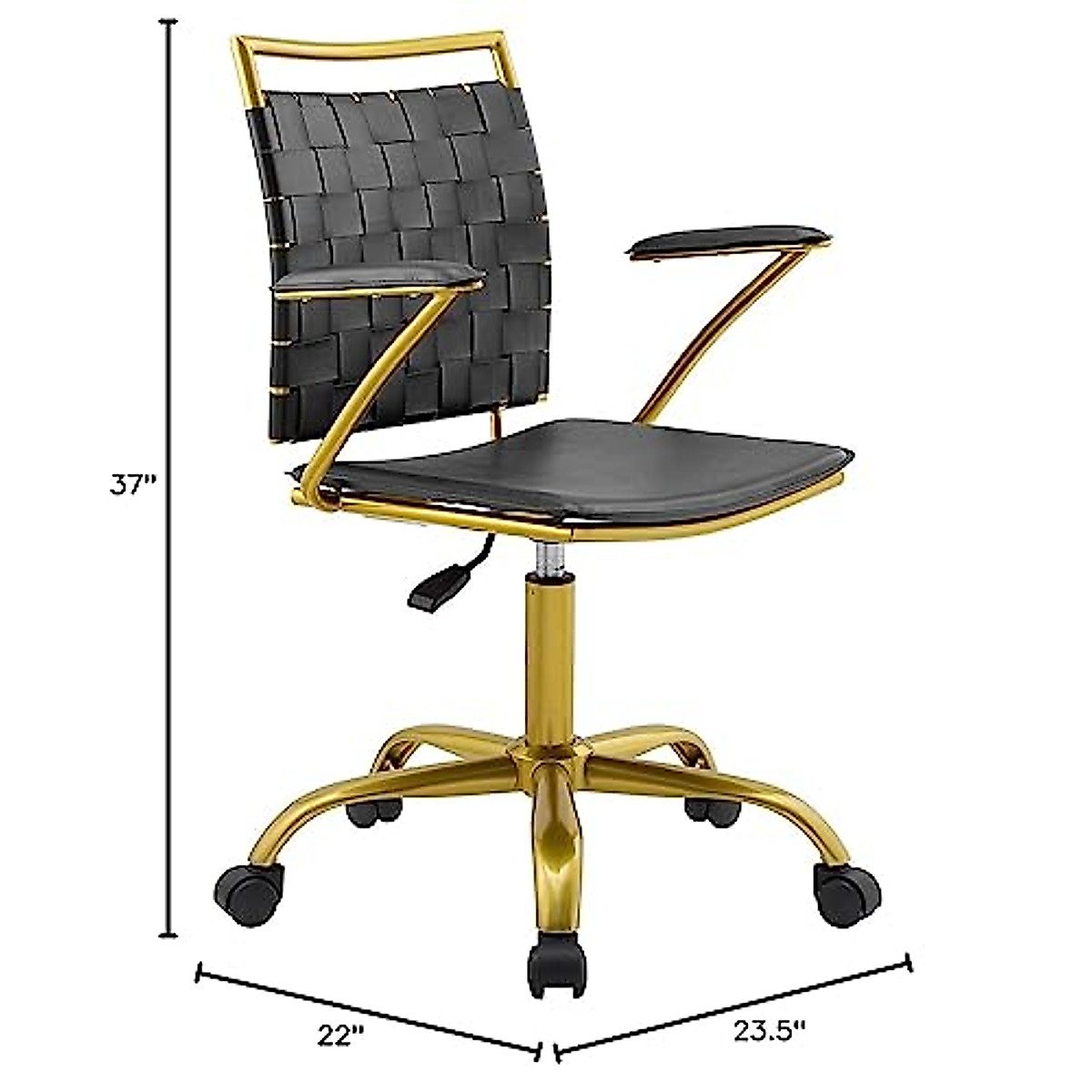 Modway Fuse Webbed Back Faux Leather and Gold Metal Adjustable Office Chair, Black