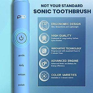 Pop Sonic Pro 2.0 Electric Toothbrush (Blue), Ultrasonic Toothbrush | 45,000 VPM | Electric Toothbrush for Adults & Kids, 4 Mode Electric Tooth Brush - Long-Lasting Dupont Nylon Bristles