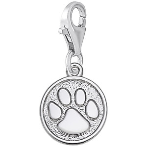Sterling Silver Paw Print Charm with Lobster Claw Clasp, Charms for Bracelets and Necklaces