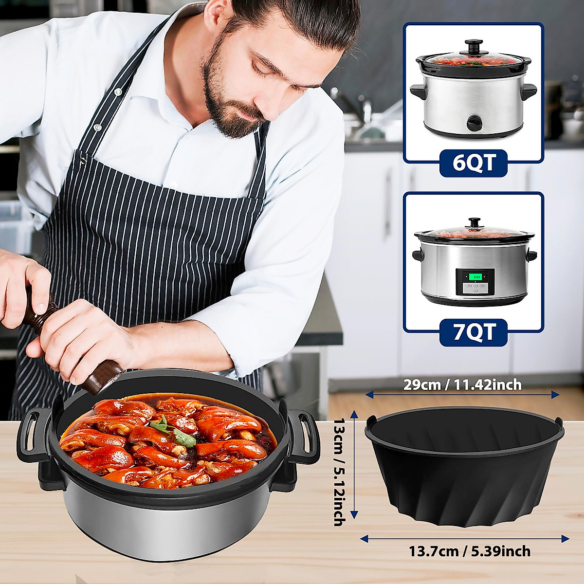 Silicone Slow Cooker Liner Fit 6-7 Quart Oval Slow Cookers, Food Grade Silicone Slow Cooker Liners Reusable & Leakproof Dishwasher Safe Slow Cooker Liner