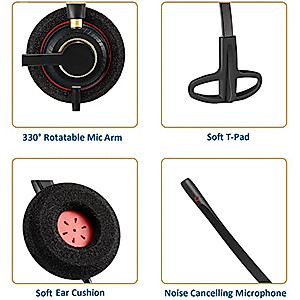 Arama Phone Headset with Microphone Noise Cancelling, Office Telephone RJ9 Headsets Compatible with Yealink T46G T48G T42S T46S T48S T42U T43U T54W T57W T58W VP59 Grandstream Aastra