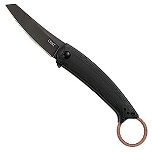CRKT Ibi EDC Pocket Knife: Everyday Carry Utility Folder, Black Stonewash Finish Sheepsfoot Blade, Liner Lock, Flipper Open, Black G10 Handle with Copper Ringed Backspacer7150