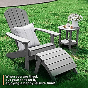YEFU Adirondack Ottoman, Patio Foot Rest, Adirondack Foot Rest, Folding Adirondack Footstool, Weather Resistant for Adirondack Chair, Widely Used for Outdoor, Porch, Backyard, Garden, Fire Pits-Grey