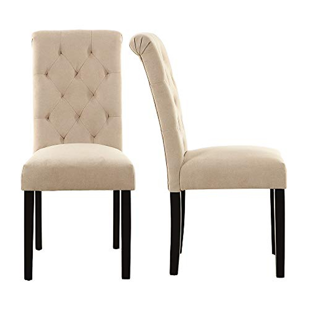 LSSBOUGHT Stylish Dining Room Chairs with Solid Wood Legs, Set of 2 (Beige)