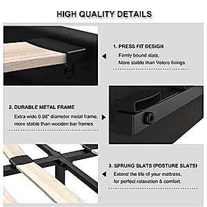 Flolinda Queen Bed Frame, Upholstered Bed Frame Queen Size with Tufted Velvet Headboard, Mattress Foundation, Strong Wood Slat Support Double Bed Frame, No Box Spring Needed, Easy Assembly,Black