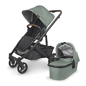 Cruz V2 Stroller - Gwen (Green Melange/Carbon/Saddle Leather) + Bassinet - Gwen (Green Melange/Carbon)