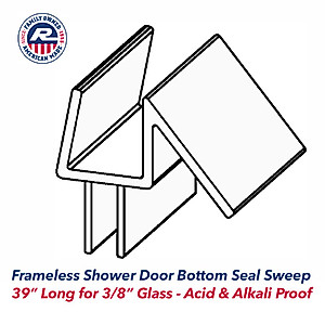 Randall Frameless Shower Door Bottom Seal Sweep 39inches Long for 3/8 inches Glass - Made in The USA - Stop Leaks and Water Coming Out of Shower