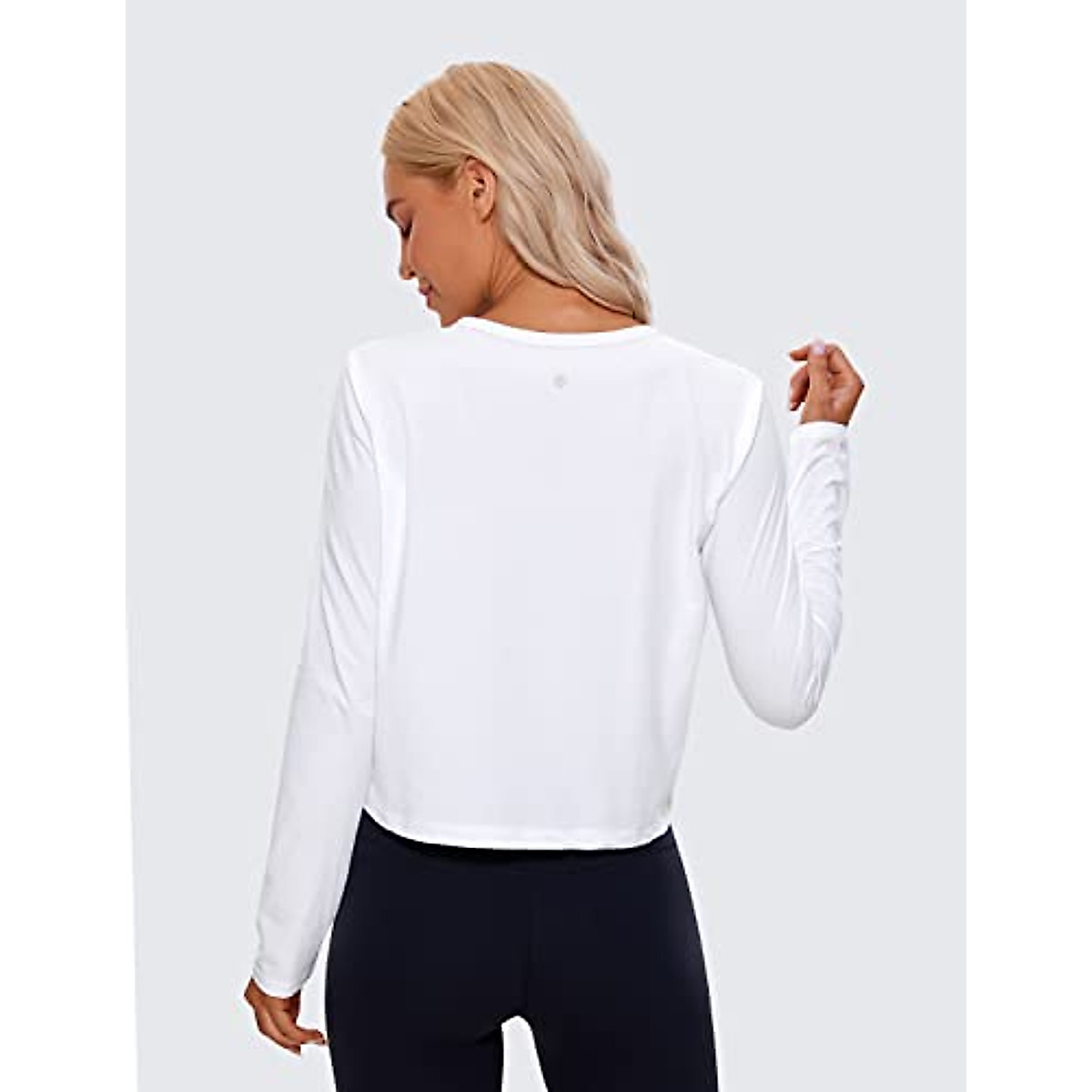CRZ YOGA Pima Cotton Long Sleeve Workout Shirts for Women Loose Cropped Tops Athletic Sports T-Shirt White Small