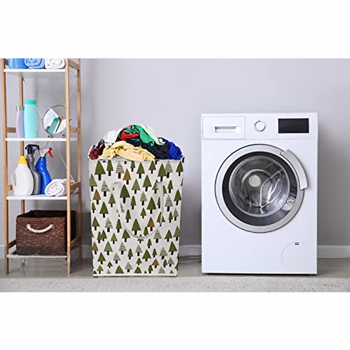 Sanjiaofen 2 pack 75L Large Laundry Basket Green Laundry Hamper With Extended Handles, Freestanding Waterproof Clothes Hamper for Boys,Kids woodland decor, Nersery,Bedroom, Bathroom.(Green tree)
