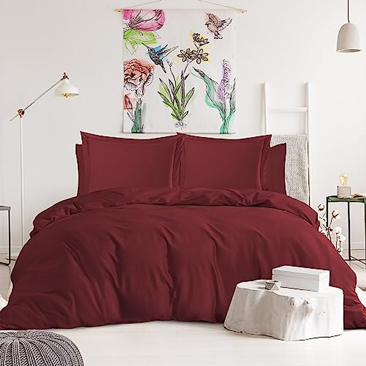Nestl 1000TC Cotton Blend 6-Piece Duvet Cover and Sheet Set Burgundy Red - Queen