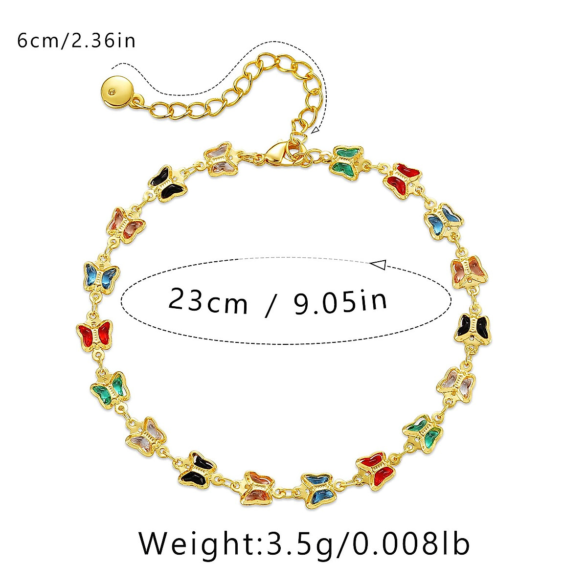 Yumikoo 18k Gold Plated Anklet Butterfly Cubic Zirconia Ankle Bracelets for Women
