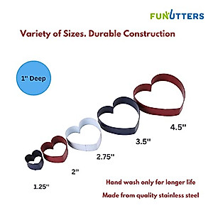 Heart Cookie Cutter Set, 4.5'', 3.5'', 2.75'', 2'', 1.25'', Fun Holiday Heart Shaped Valentines Cookie Cutters, Christmas Cookies, Small, Medium, And Large