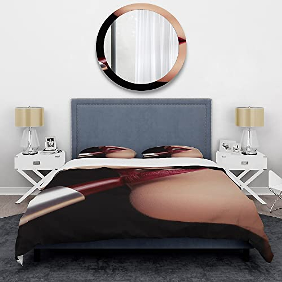 DESIGN ART Designart 'Applying Red Lipstick On Lips' Modern Duvet Cover Comforter Set Twin Cover + Comforter + 1 Sham 3 Piece