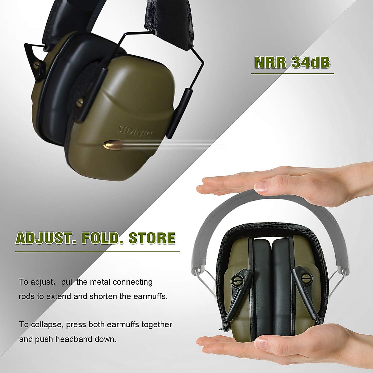 ucho 34dB Slim Noise Shooting Ear Protection - Special Designed Ear Muffs Lighter Weight & Maximum Hearing Protection