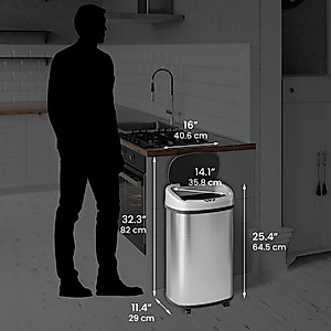 SensorCan Glide 13 Gallon Rolling Sensor Kitchen Trash Can with Lid and Wheels, Odor Filter, Stainless Steel Automatic Kitchen Trashcan Home Office Bedroom Living Room Garage Wastebasket Garbage Bin