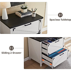 JXQTLINGMU 2 Drawer Farmhouse File Cabinet, Lateral Filing Cabinet with Lock for Home Office, Compatible Legal Letter A4 F4 Size, White