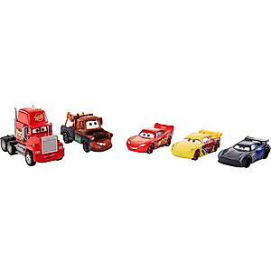 Mattel Disney and Pixar Cars Vehicle Set of 4 Collectible Character Toy Cars & 1 Mack Truck Inspired by the Florida 500 Piston Cup Race