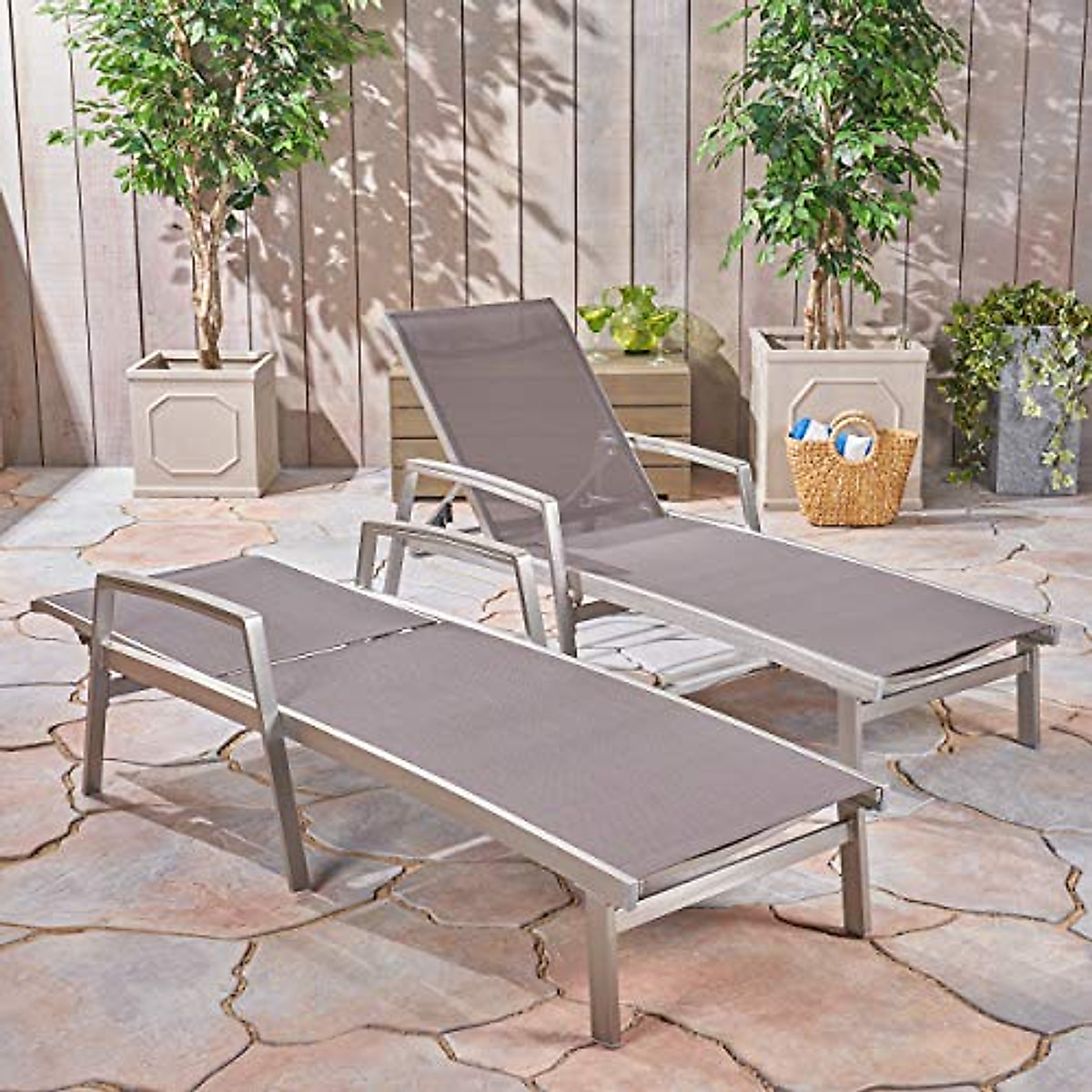 Christopher Knight Home Joy Outdoor Mesh and Aluminum Chaise Lounge (Set of 2), Gray
