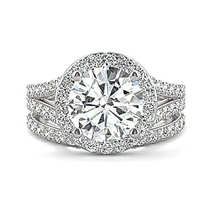 Charles & Colvard Created Moissanite 9mm Round Cut Wedding Ring Set for Women | 3.69 cttw DEW | Lab Grown | Solid 14K White Gold with Rhodium | Size 9