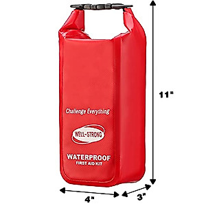 WELL-STRONG Waterproof First Aid Kit Roll Top Boat Emergency Kit with Waterproof Contents for Fishing Kayaking Boating Swimming Camping Rafting Beach Red