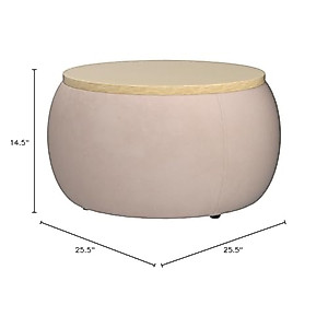 Kakotito Modern Round Storage Ottoman with Wooden Lid,Circle Ottoman Handmade Ottoman Coffee Table,End Table & Footstool for Living Room (Pink)