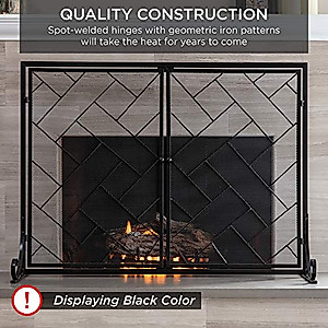 Best Choice Products 44x33in 2-Panel Handcrafted Wrought Iron Decorative Mesh Geometric Fireplace Screen, Fire Spark Guard w/Magnetic Doors - Gold