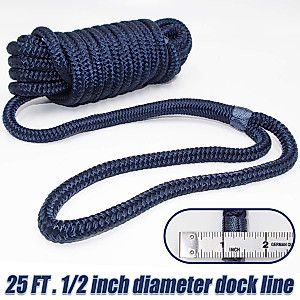 INNOCEDEAR 2 Pack Premium Navy Blue Dock Lines - 15' / 25'/35' with Eyelet.Double Braided Nylon Dock Line/Mooring Lines.Hi-Performance Marine Boats Ropes
