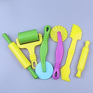 Worparsen Clay Tool Toys Clay and Dough Tools Play Dough Tools Set ​for Kids，Assorted Colors，Various Shape Play Dough Rollers & Cutters Clay Tool Toys Arts and Crafts for Kids Ages 3 & Up 6pcs