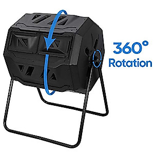 JungleA 43 Gallon Large Compost Tumbler Bin Dual Chambers Composting Tumbler Rotating Waste Bin Outdoor Garden All Season