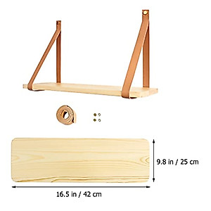 Cabilock Shelves 1 Set of Leather Wooden Shelf Wall Hanging Shelf Wooden Floating Shelf Decorative Bookshelf Rustic Storage Shelf for Home Bedroom Living Room Decorations Floating Shelves
