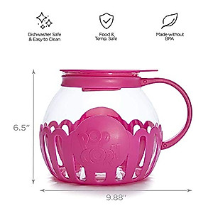 Ecolution Patented Micro-Pop Microwave Popcorn Popper with Temperature Safe Glass, 3-in-1 Lid Measures Kernels and Melts Butter, Made Without BPA, Dishwasher Safe, 3-Quart, Hot Pink