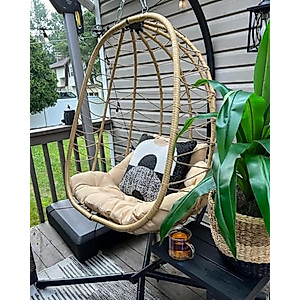 YITAHOME Hanging Egg Chair with Stand Swing Chair Wicker Indoor Outdoor Hammock Egg Chair with Cushions 330lbs for Patio, Bedroom, Garden and Balcony, Beige