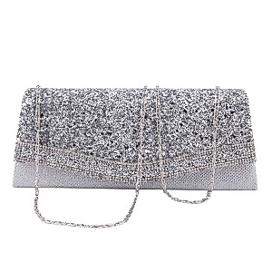 Damara Women Dazzling Crystal Trim Classic Clutch Cocktail Bag,Grey