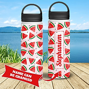 winorax Personalized Watermelon Pattern Design Water Bottle Stainless Steel 12oz 18oz 32oz Sports Bottles for Kids Women Girls Funny Gift for Back To School Summer Birthday Christmas