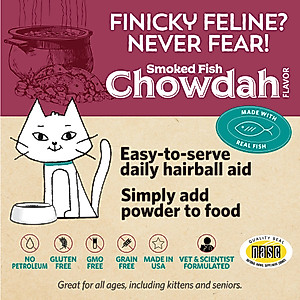 Fidobiotics - Meowbiotics Hairball Buster Powder for Cats with Probiotics 2 Billion CFU Smoked Fish Chowdah Flavor - 30 Serving(s)