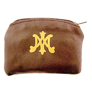 WJ Hirten Ava Maria and Chi Rho Cross Sheepskin Leather Rosary Case with Velvet Lining, Brown, 3 1/4 Inch